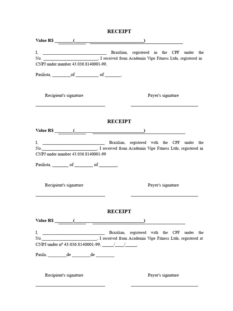 Payment Receipt For The Gym | PDF