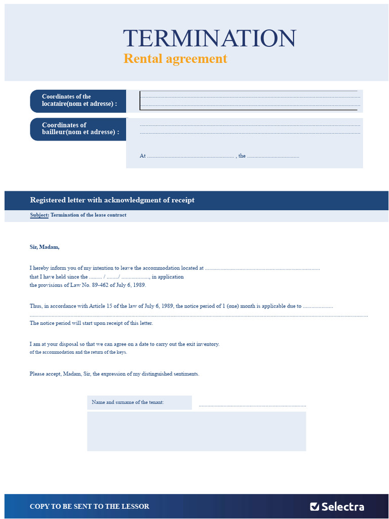 Termination Letter For Lease - 1 Month | PDF | Lease | Urban