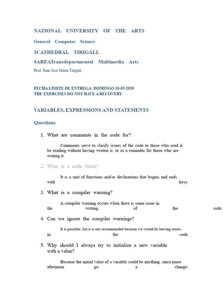 Computer Science Basics and Exercises | PDF | Boolean Data Type ...