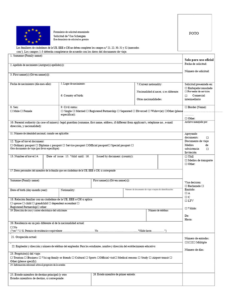 Formulario de Solicitud de Visa Schengen de Italia | PDF | Relaciones Internacionales | Gobierno ...