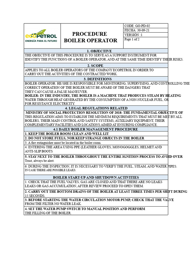 Boiler Operator Procedure and Safety Guide | PDF | Boiler | Personal ...