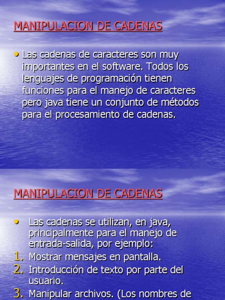 Manejo de Cadenas en Java | PDF | Cadena (informática) | Java (lenguaje de programación)