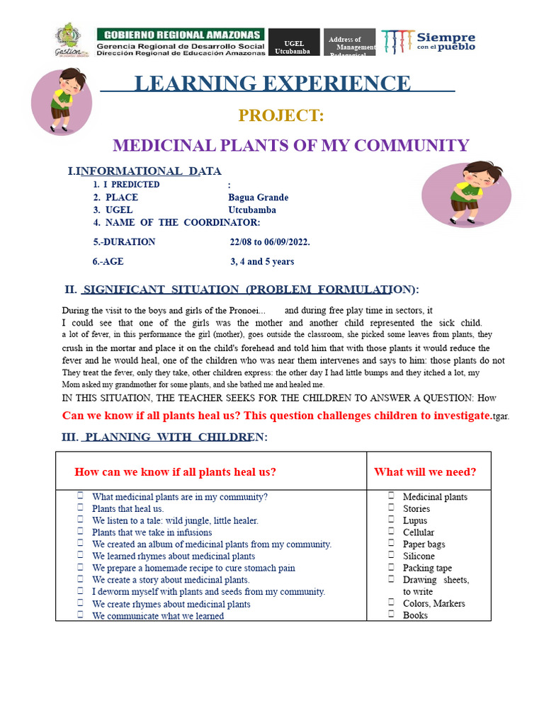 Learning Experience (Project) Medicinal Plants of My Community | PDF ...
