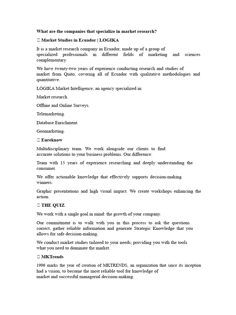 What Are The Companies That Specialize in Market Research? | PDF ...