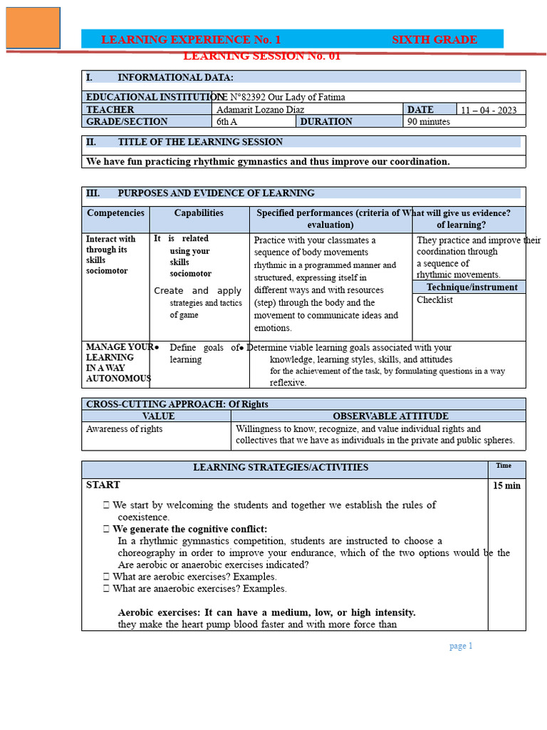 SIMULATED SESSION Rhythmic Gymnastics | PDF | Aerobic Exercise | Cognition