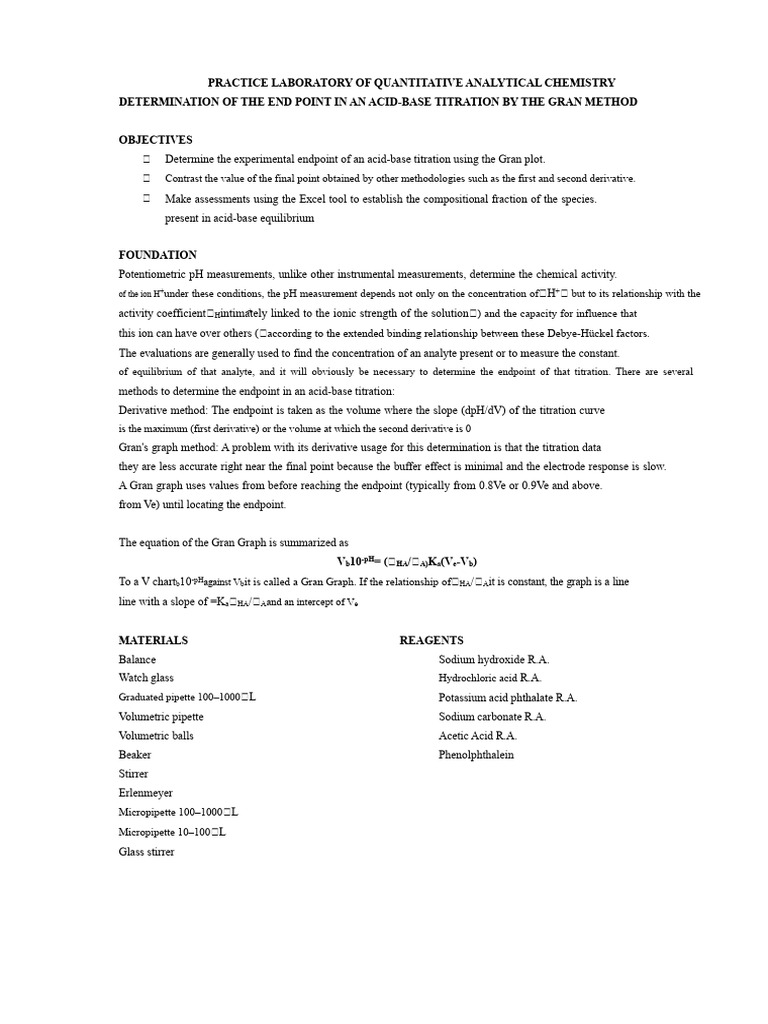 The Gran Graph | PDF | Titration | Chemistry