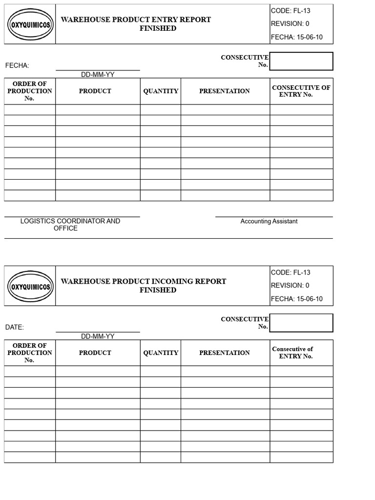 Warehouse Product Entry Report | PDF