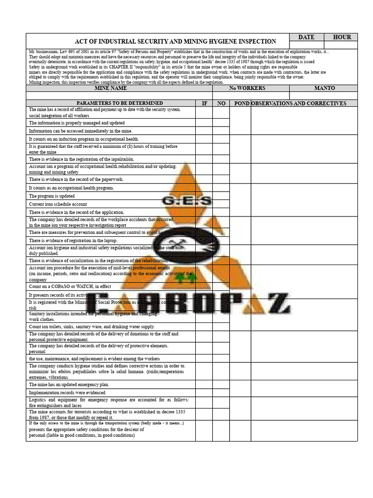 ACT OF INDUSTRIAL SAFETY AND MINING HYGIENE INSPECTION | PDF ...