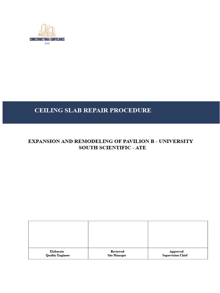 Ceiling Slab Repair Procedure Guide | PDF | Concrete | Specification ...