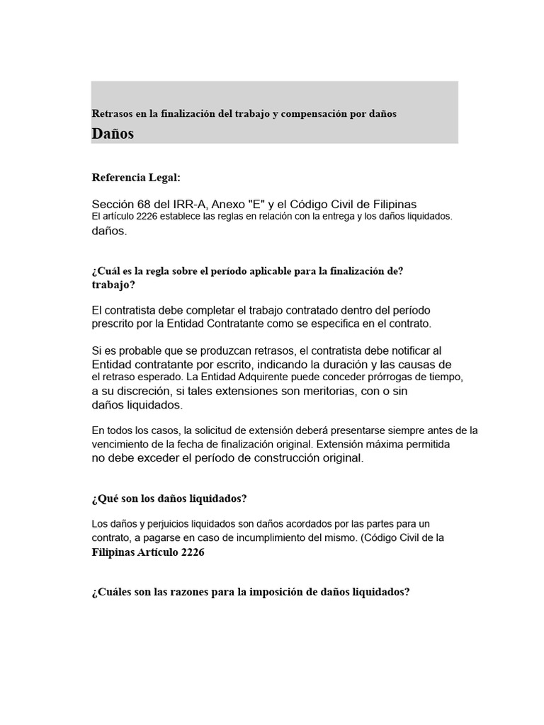 Retrasos en La Finalización Del Trabajo y Daños Liquidados | PDF ...