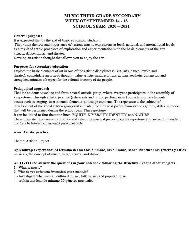 Music Third Grade of Secondary School | PDF