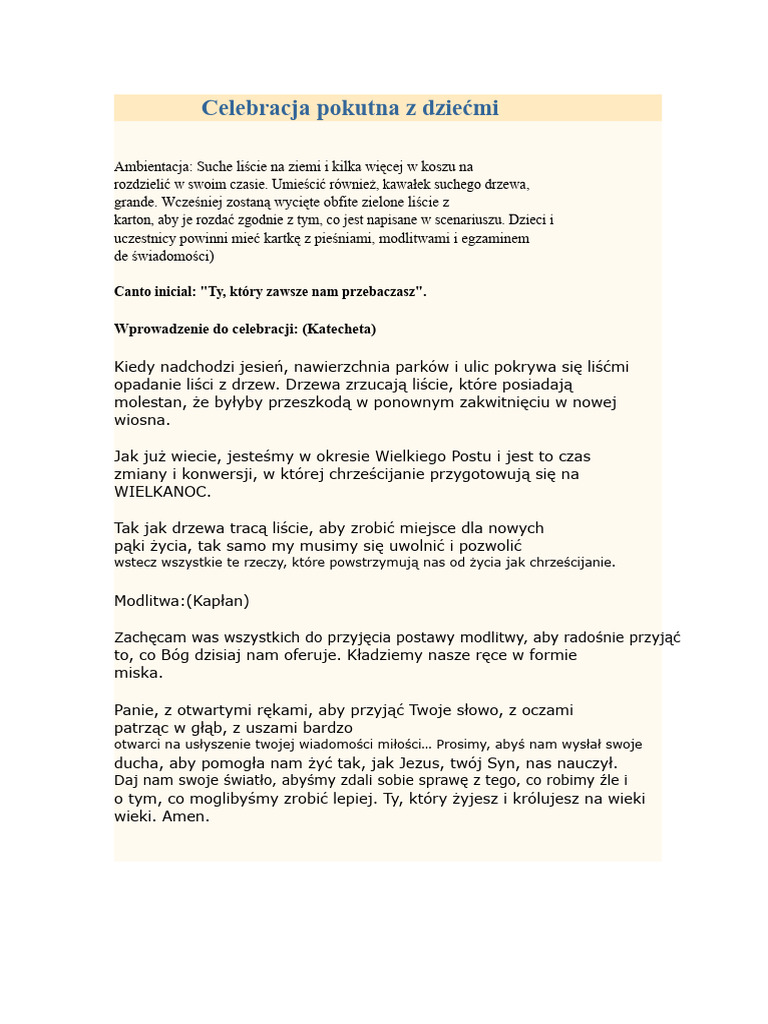 Celebracja Pokutna Dla Dzieci | PDF