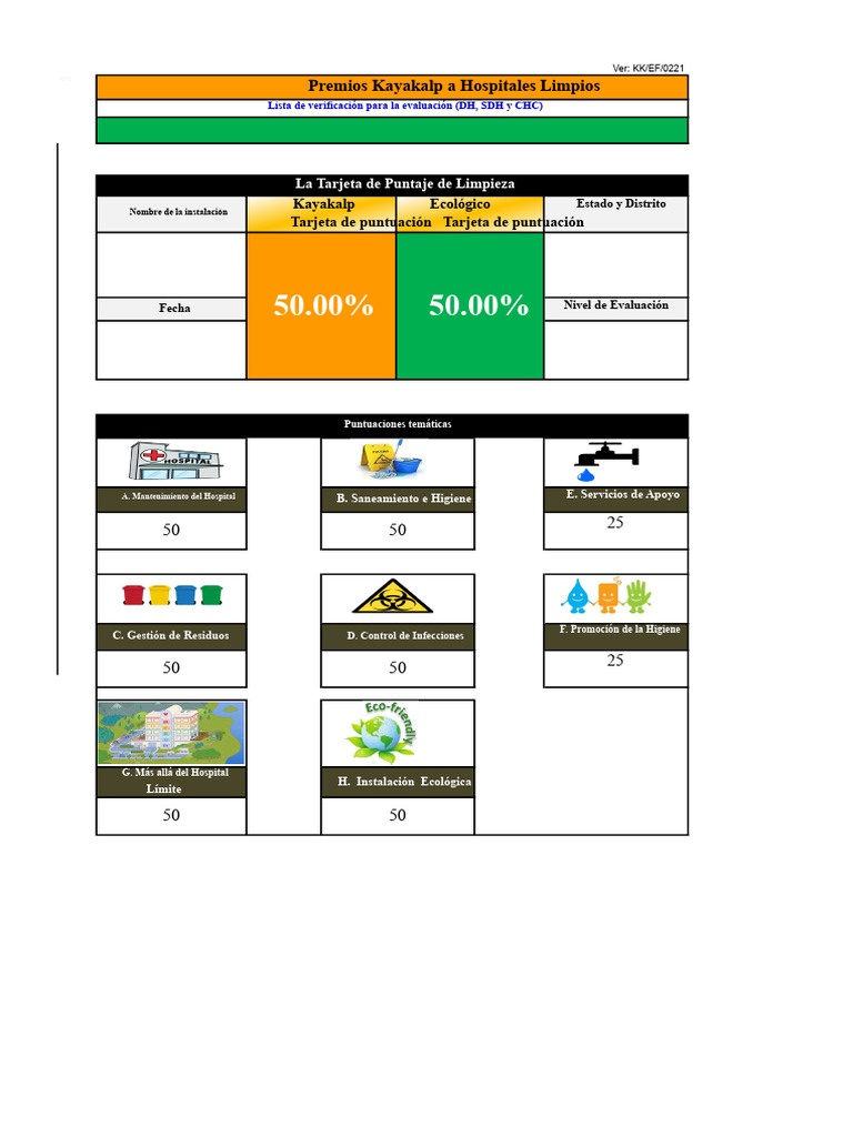 DH CH CHC Kayakalp Checklist | PDF | Baño | Hospital