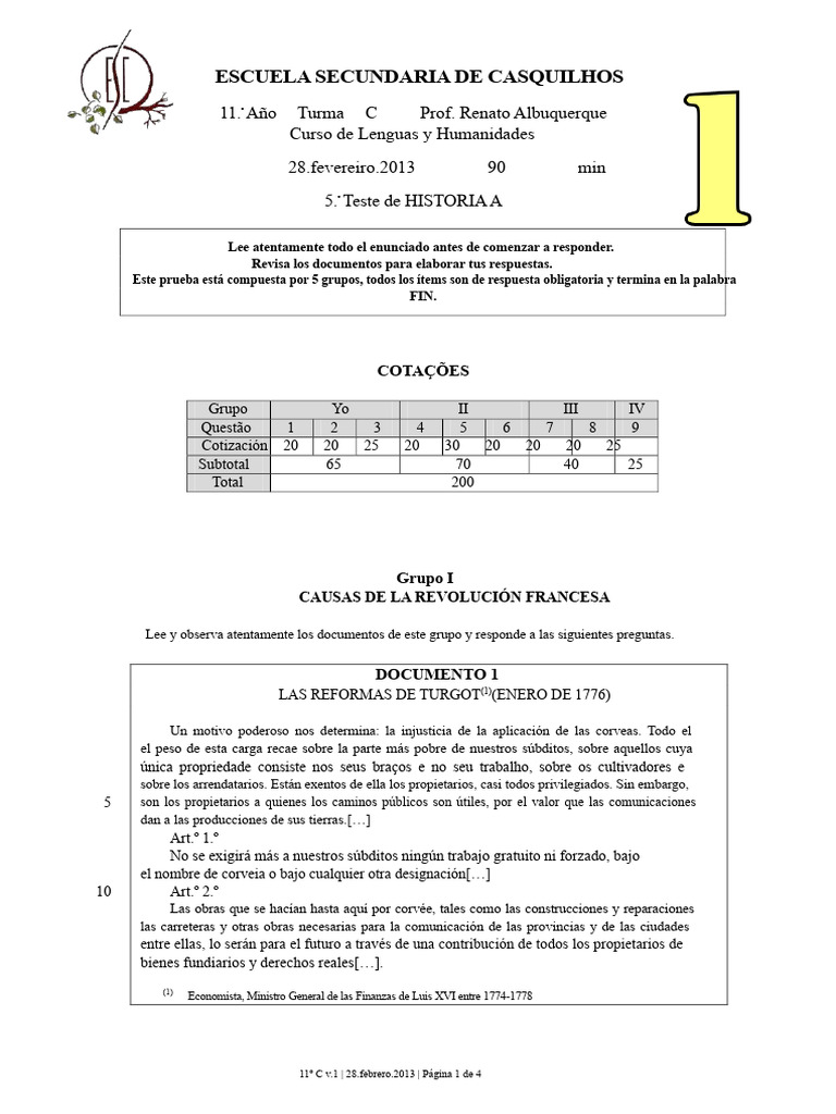 Prueba 11º - Rev. Francesa | PDF | Reino del terror | revolución Francesa