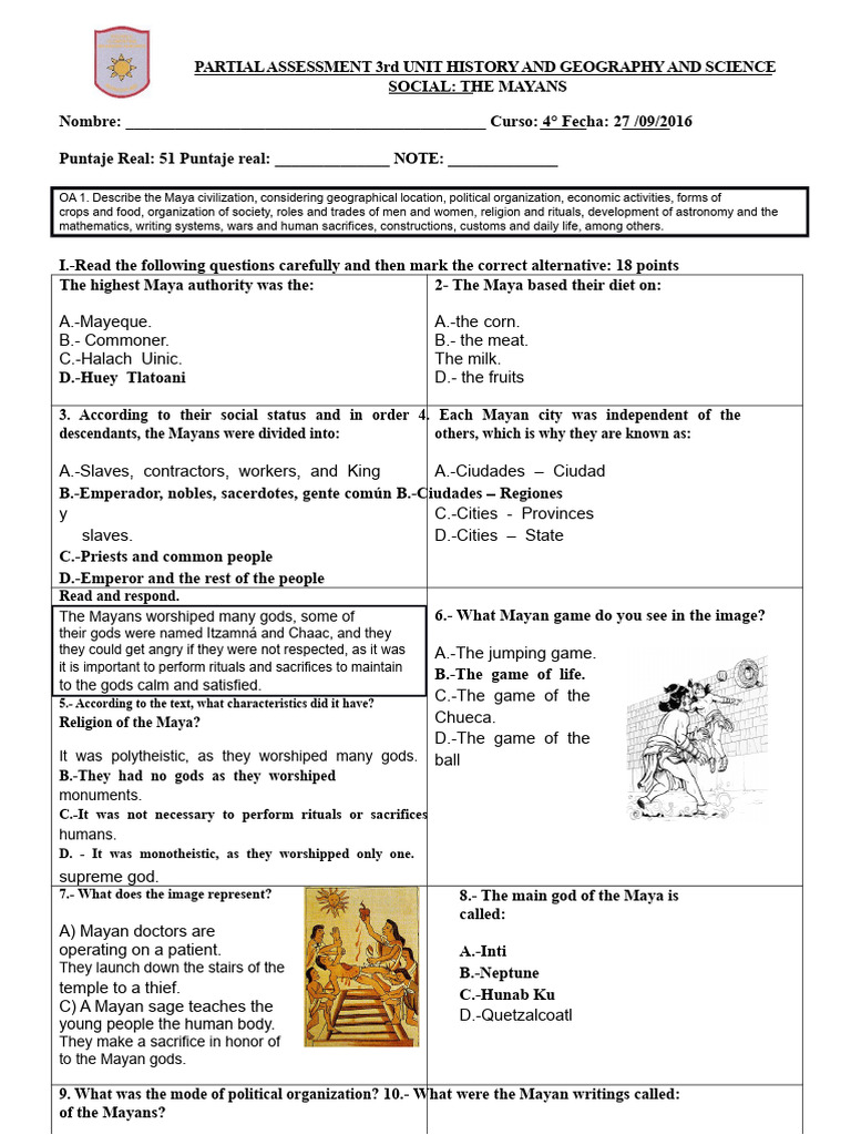 Mayan Civilization Assessment Guide | PDF | Maya Civilization | Maya ...