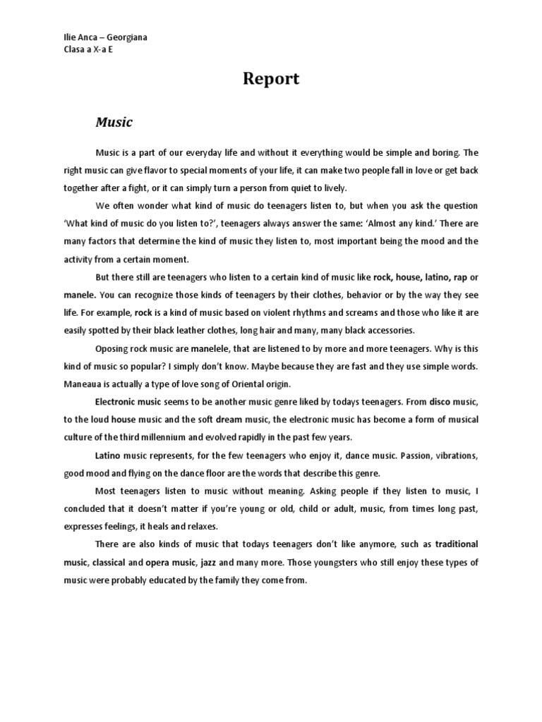 Report | PDF | Rock Music | Adolescence