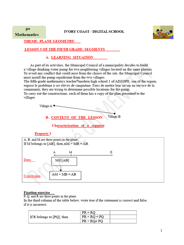 5th Grade Plane Geometry: Segments | PDF | Perpendicular | Circle