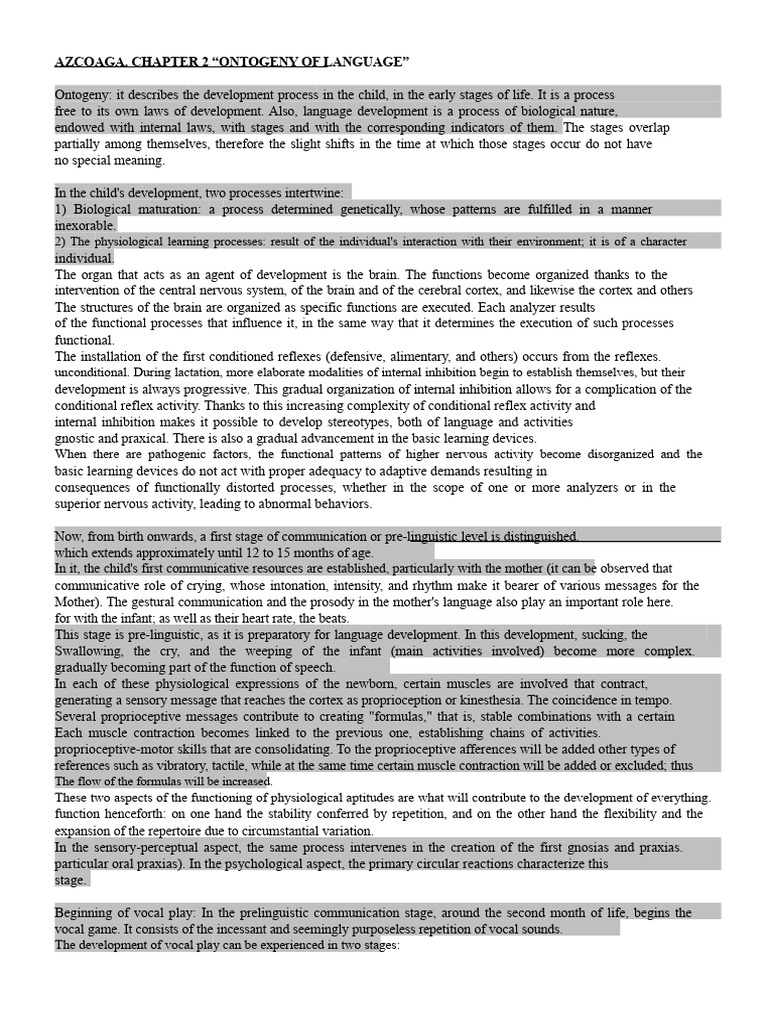 Azcoaga, Ontogeny of Language | PDF | Language Acquisition | Semantics