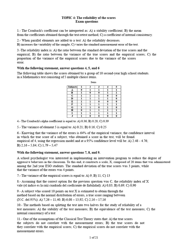 Psychometric Exercises UNED T4 | PDF | Variance | Errors And Residuals