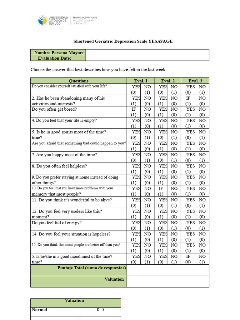 Geriatric Depression Scale Evaluation | PDF | Major Depressive Disorder ...