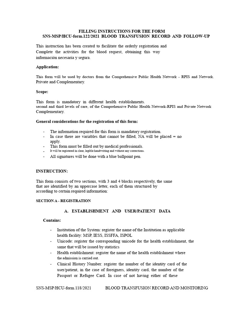 Blood Transfusion 2021 Instructions | PDF | Identity Document | Blood Transfusion