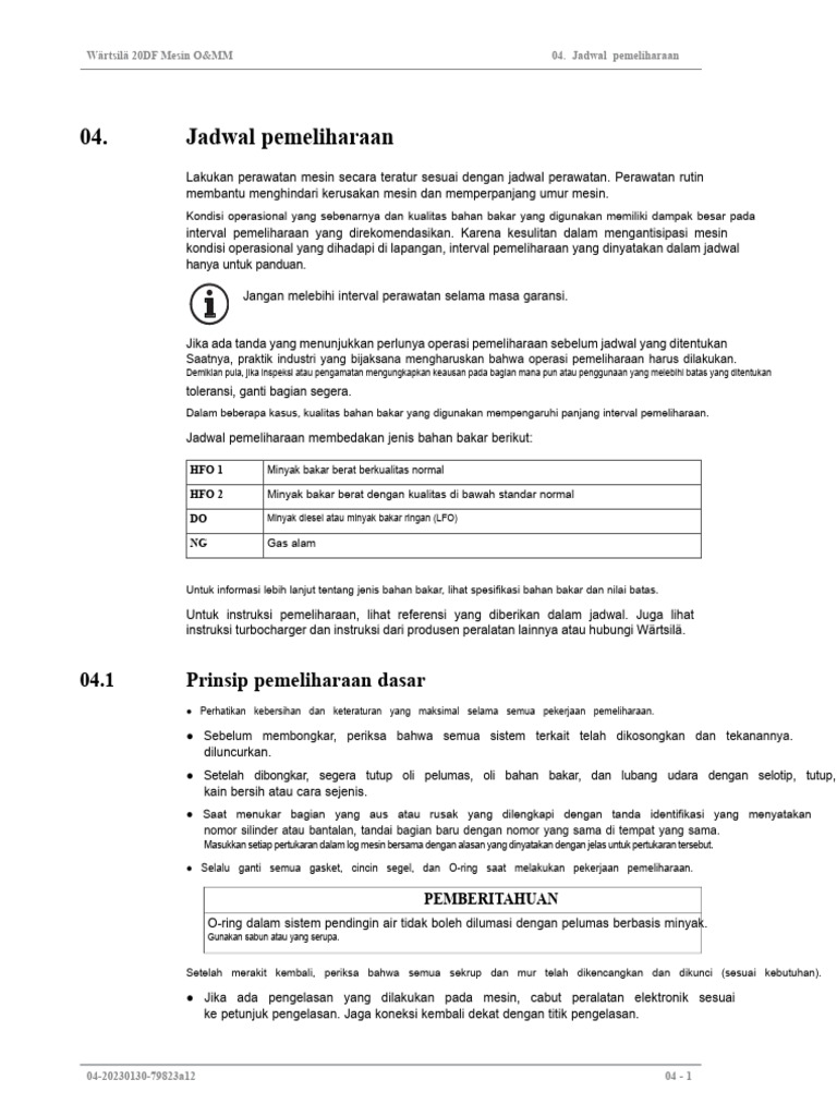 Jadwal Pemeliharaan Mesin Wärtsilä 20DF | PDF