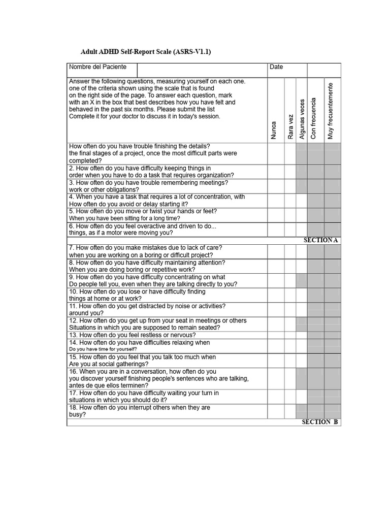 Adult ADHD Self-Report Scale Questionnaire | PDF