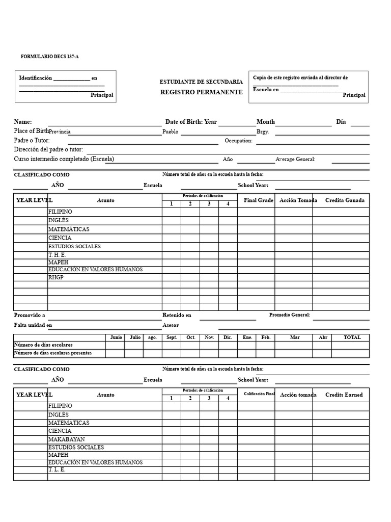 Formulario 137 Jhs | PDF | Escuelas | Aprendizaje