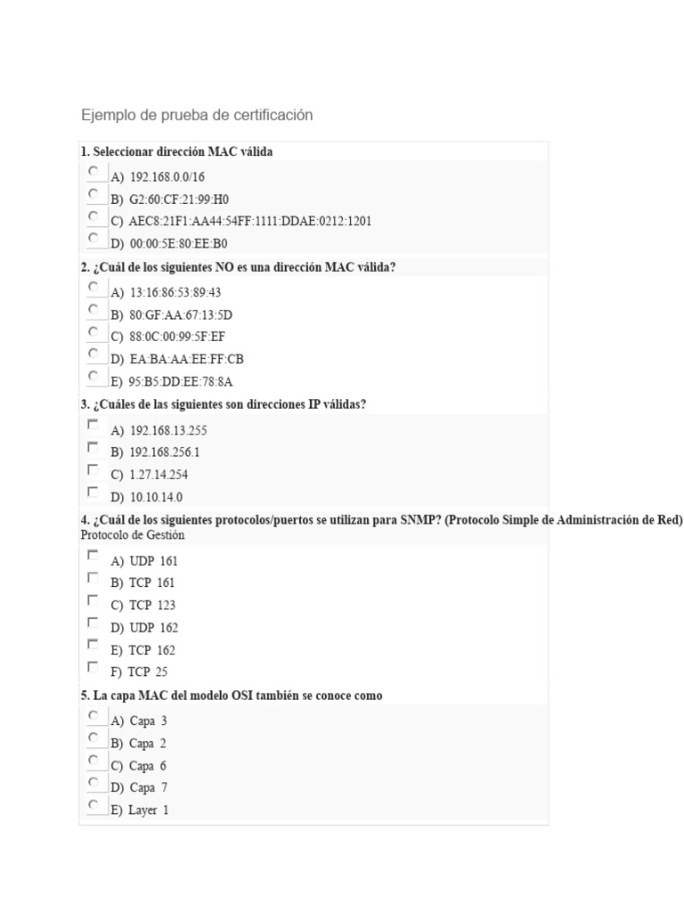 Ejemplo de Prueba de Certificación | PDF | Protocolos de internet | Dirección IP