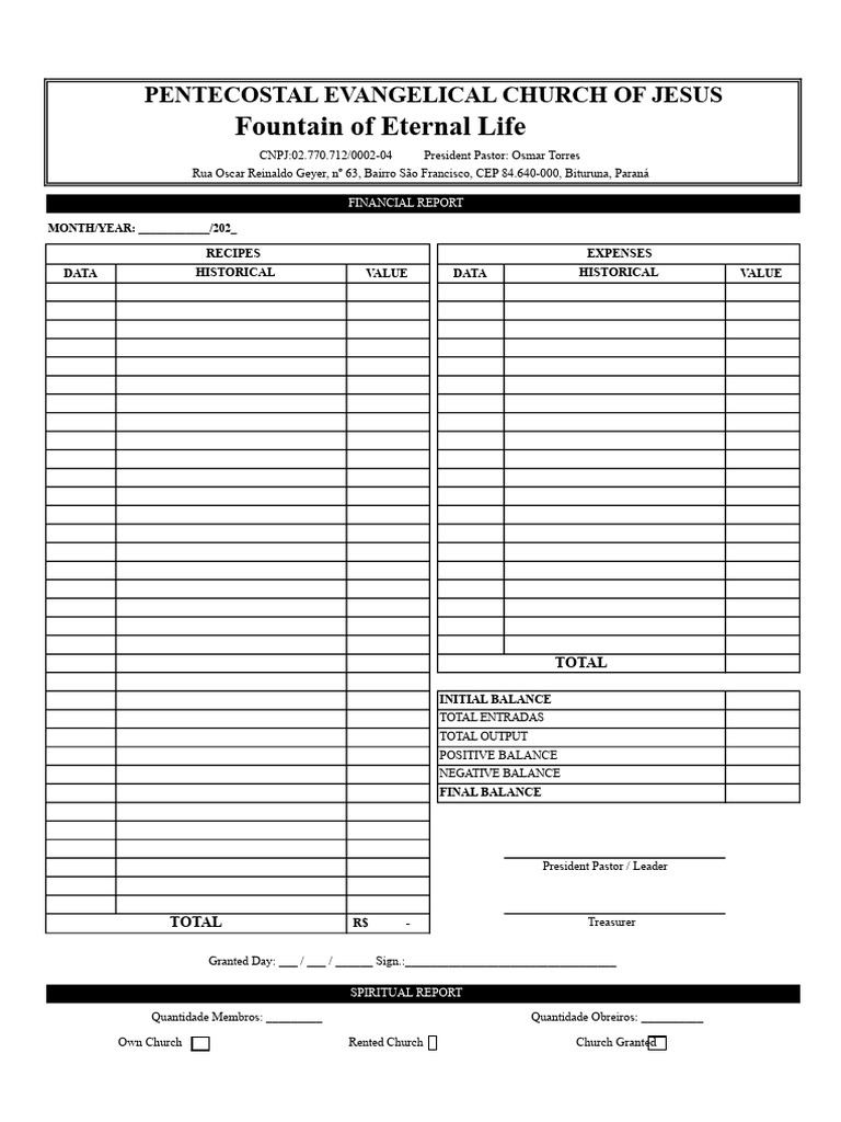 Pentecostal Church Financial Report | PDF