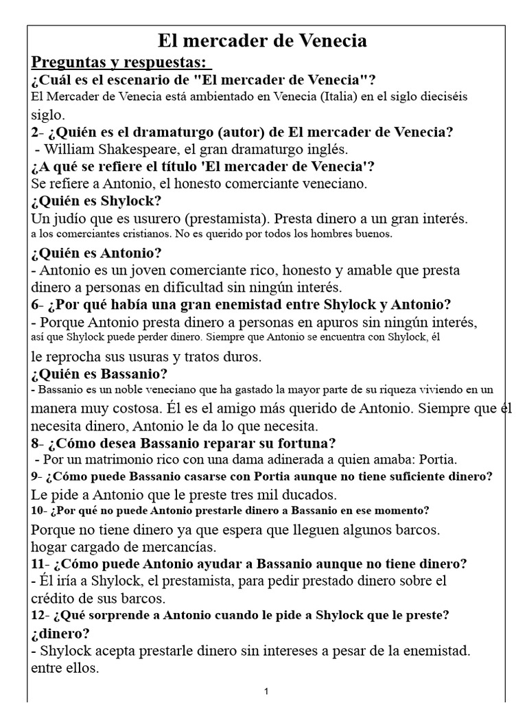 Análisis de "El mercader de Venecia" | PDF | El mercader de Venecia