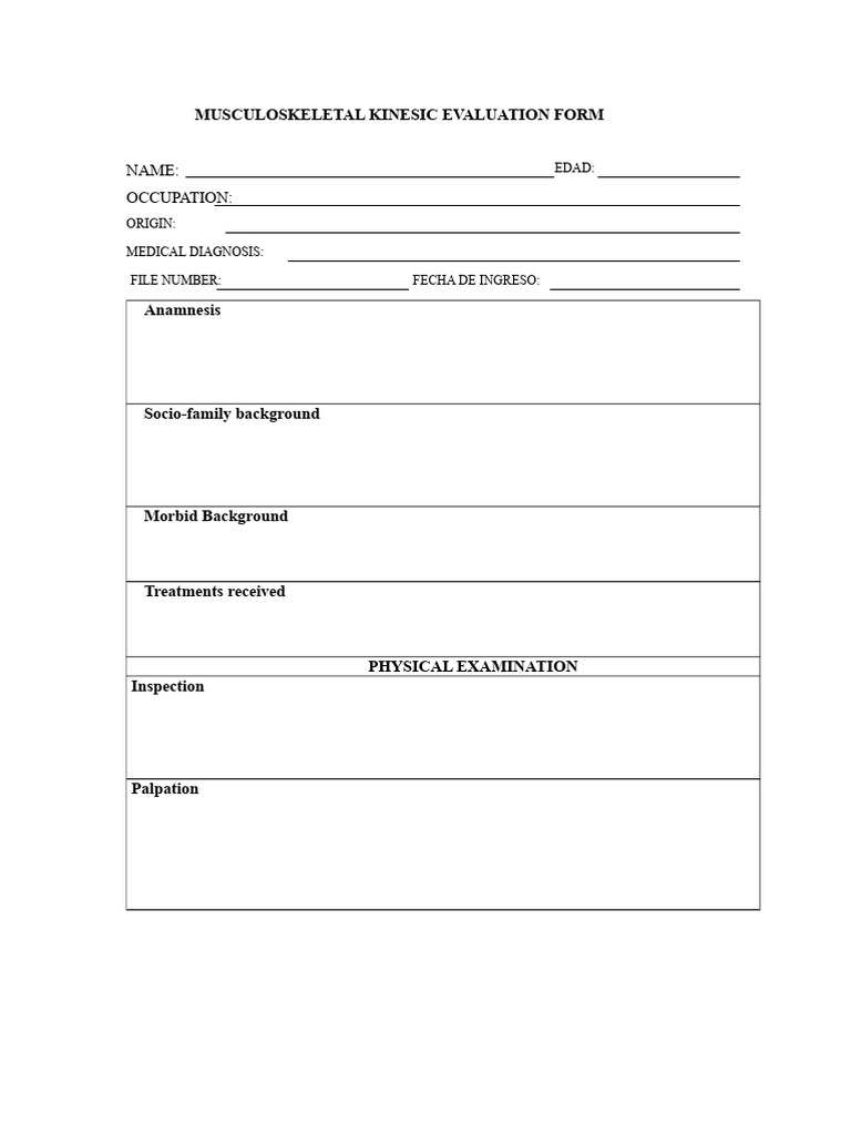 1 Kinesiological Musculoskeletal Evaluation Sheet | PDF