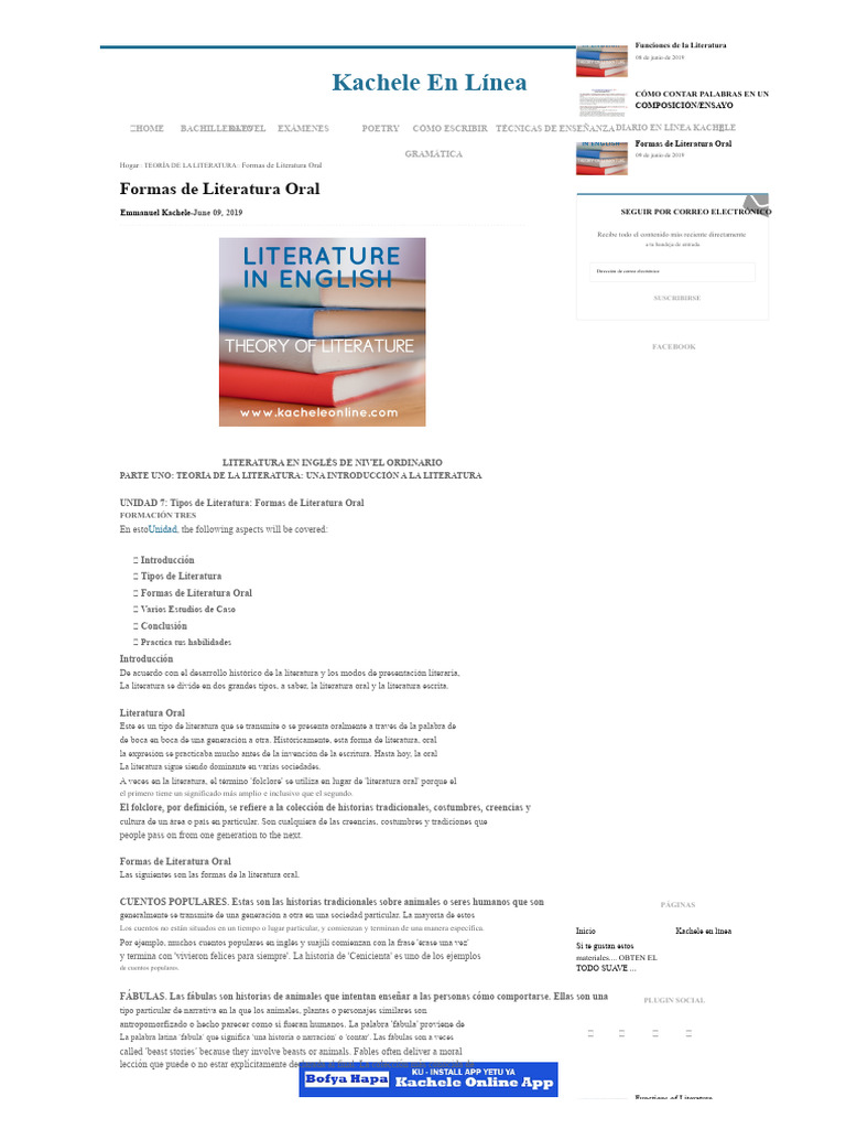 Formas de Literatura Oral | PDF | Folklore | Fábula