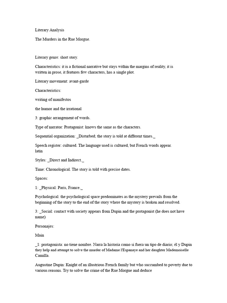 Literary Analysis of Murders in the Rue Morgue | PDF | The Murders In ...