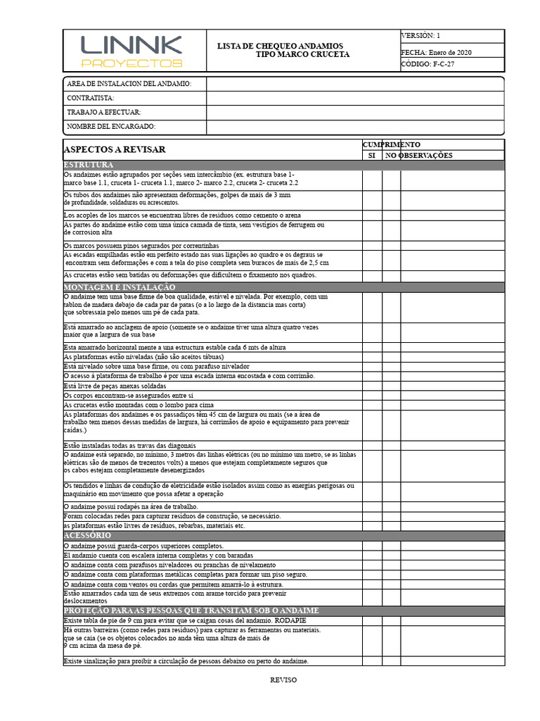 F-C-27 Lista de Verificação Andaime Cruzeta | PDF