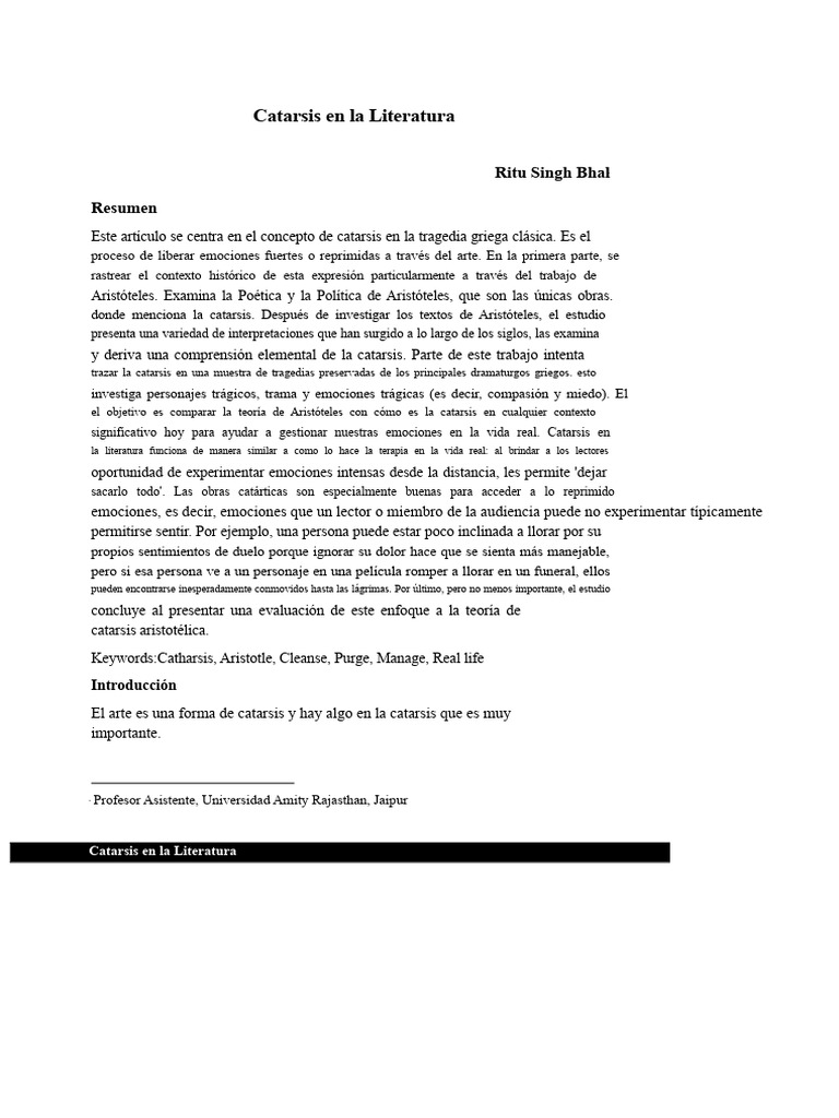 Catarsis en la Literatura Clásica | PDF | Tragedia | Poética (Aristóteles)