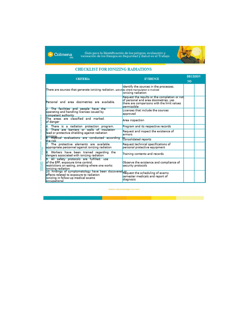 Annex 10. Ionizing Radiation Checklist | PDF | Dosimetry | Radiation