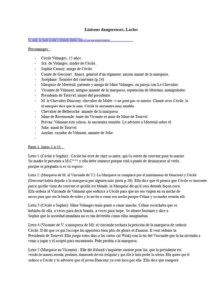 Resumen detallado de "Liaisons dangereuses" | PDF | Películas dirigidas