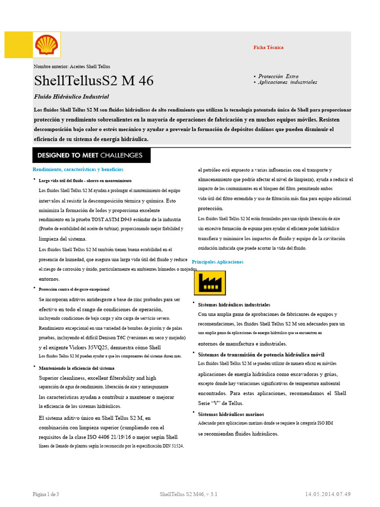 Shell Tellus S2 M 46 (Es) Ficha Técnica | PDF | Filtración