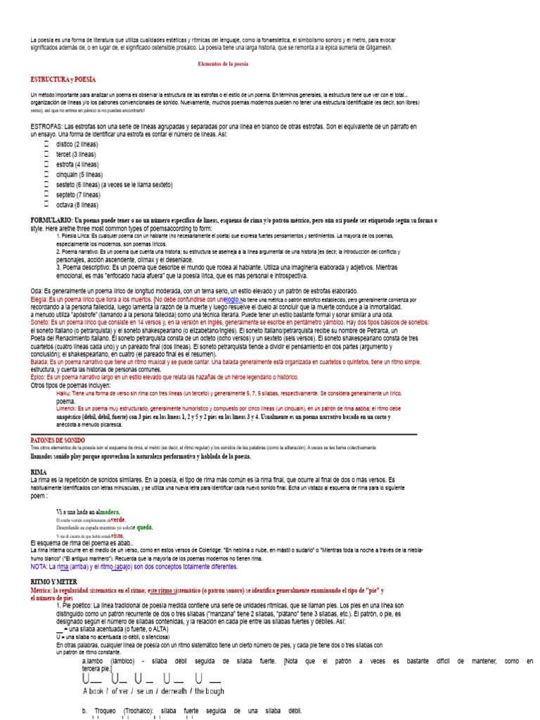 Elementos de La Poesía | PDF | Poesía | Metro (poesía)