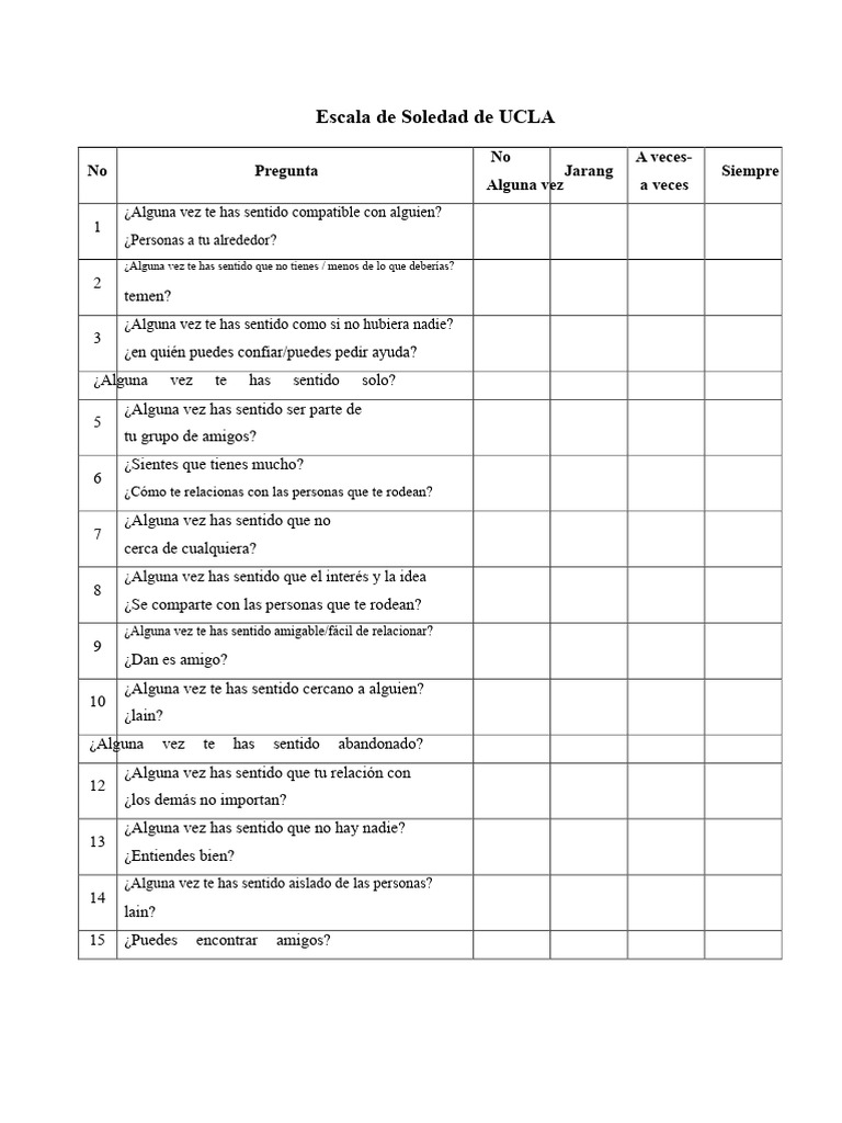Formulario de La Escala de Soledad de UCLA | PDF