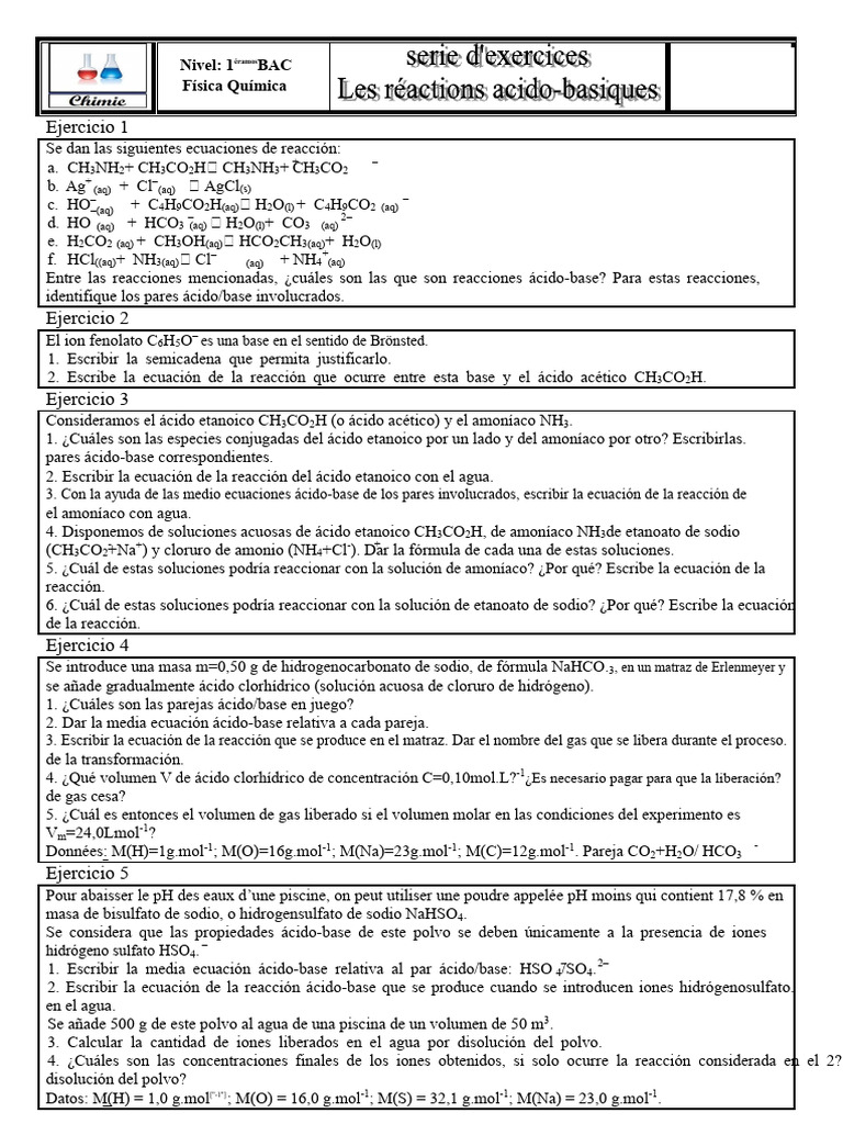 6 Ejercicios de Reacciones Ácido-Base 1 | PDF | Ácido | Ácido clorhídrico