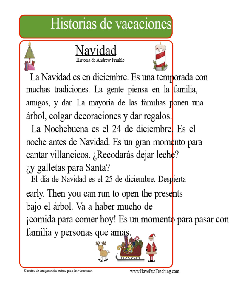 Historias de Vacaciones Comprensión Navidad | PDF