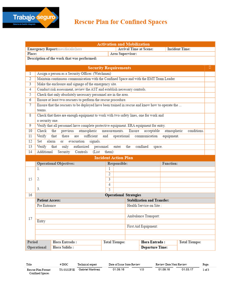 Confined Space Rescue Plan Format | PDF | Emergency | First Aid