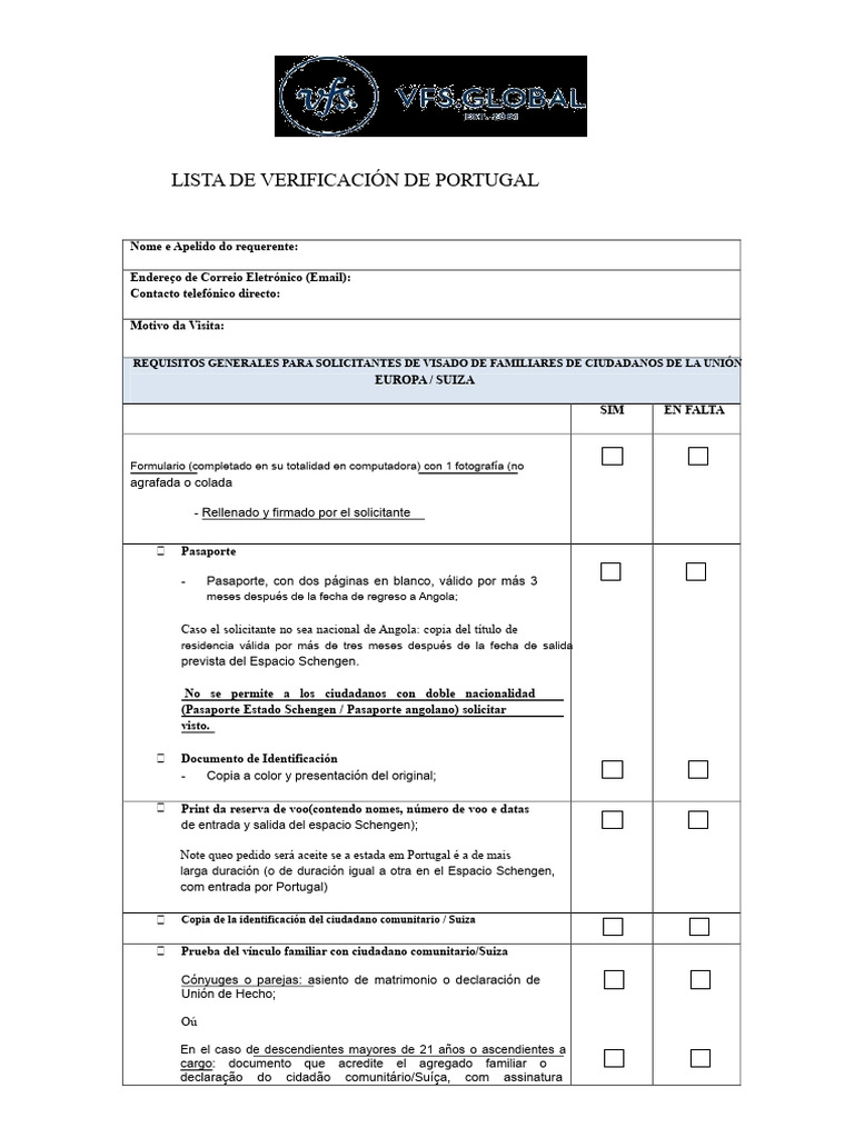 Nueva Checklist VFS Familiares PDF | PDF | Pasaporte | Gobierno y ...