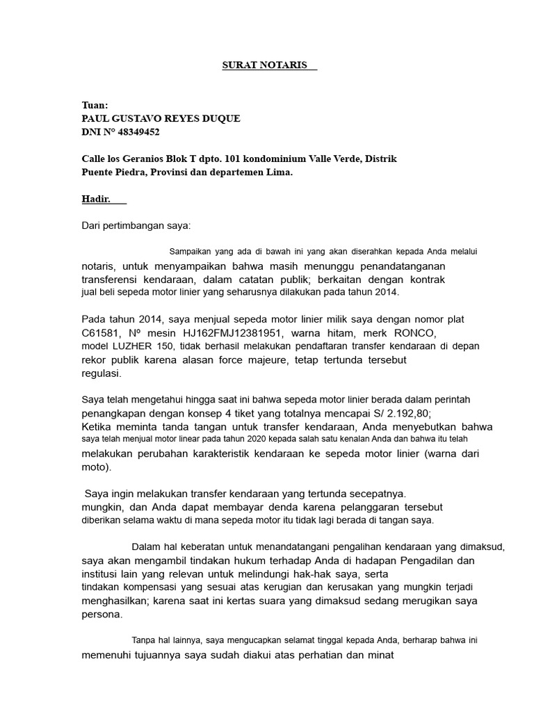 Surat Notaris Motor Linier | PDF
