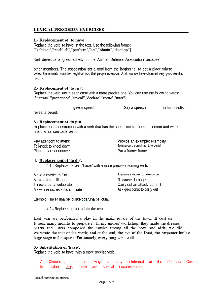 Lexical Precision Exercises | PDF | Linguistics