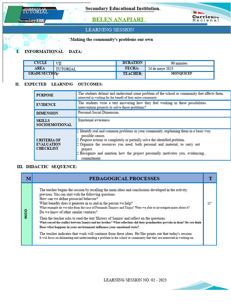 TUTORIAL SESSION | PDF | Teachers | Learning