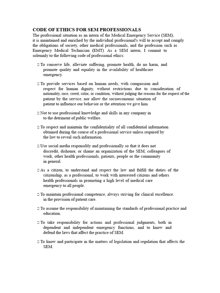 Code of Ethics and Oath of The TUM | PDF | Emergency Medical Services ...