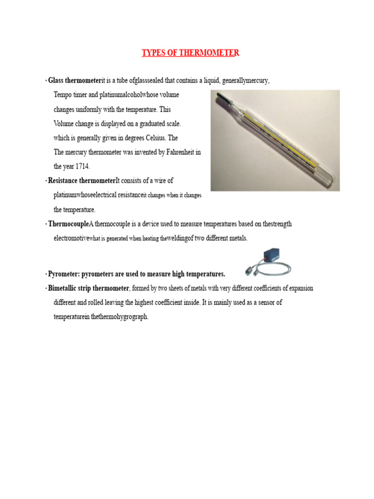 Types of Thermometer | PDF | Thermometer | Temperature